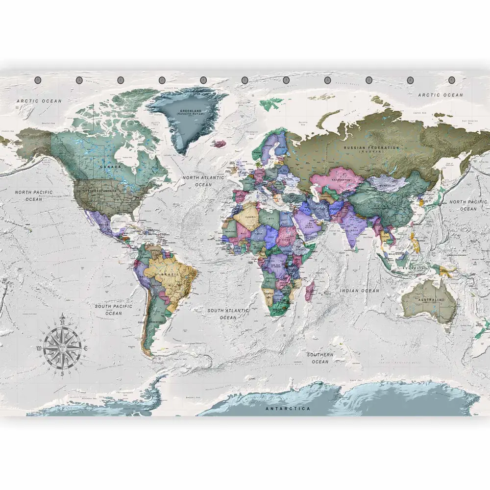 Fotomural Aprendendo Geografia - mapa mundial com países nomeados em ...