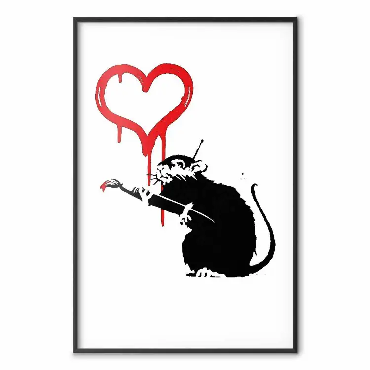 Poster decorativo Rato do Amor - rato pintando um coração vermelho em ...