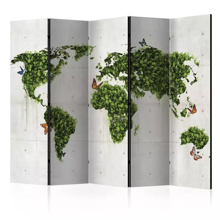 Biombo Jardim de borboletas II - mapa-múndi verde em fundo de concreto ...