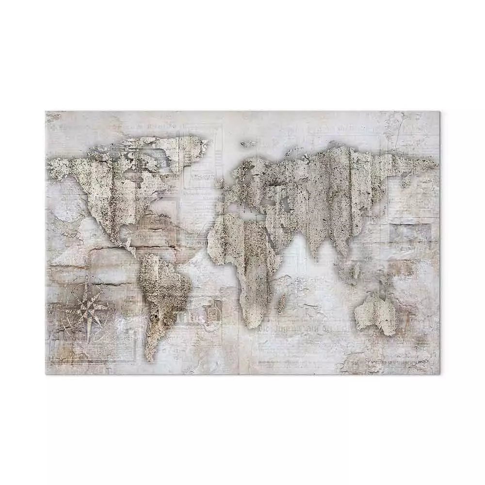 Pintura Mundo luminoso - mapa de contornos do mundo em bege sobre fundo ...