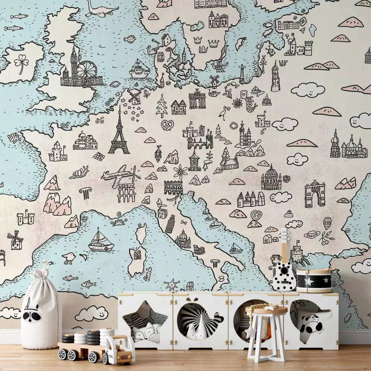 Mural de parede Map of Europe for Children - Interesting Places and ...
