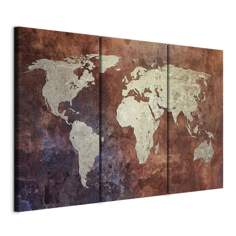 Quadro em tela Rusty mapa do Mundo - tríptico - bimago.pt