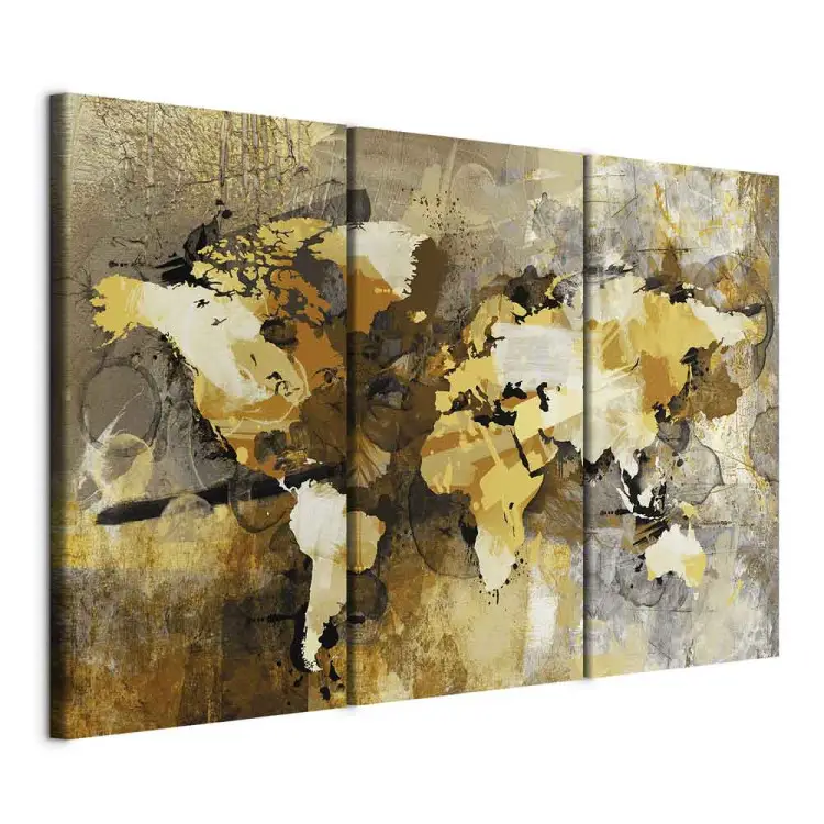 Pintura Mapa do Mundo - Caos - Tríptico - Mapas do mundo bimago.pt