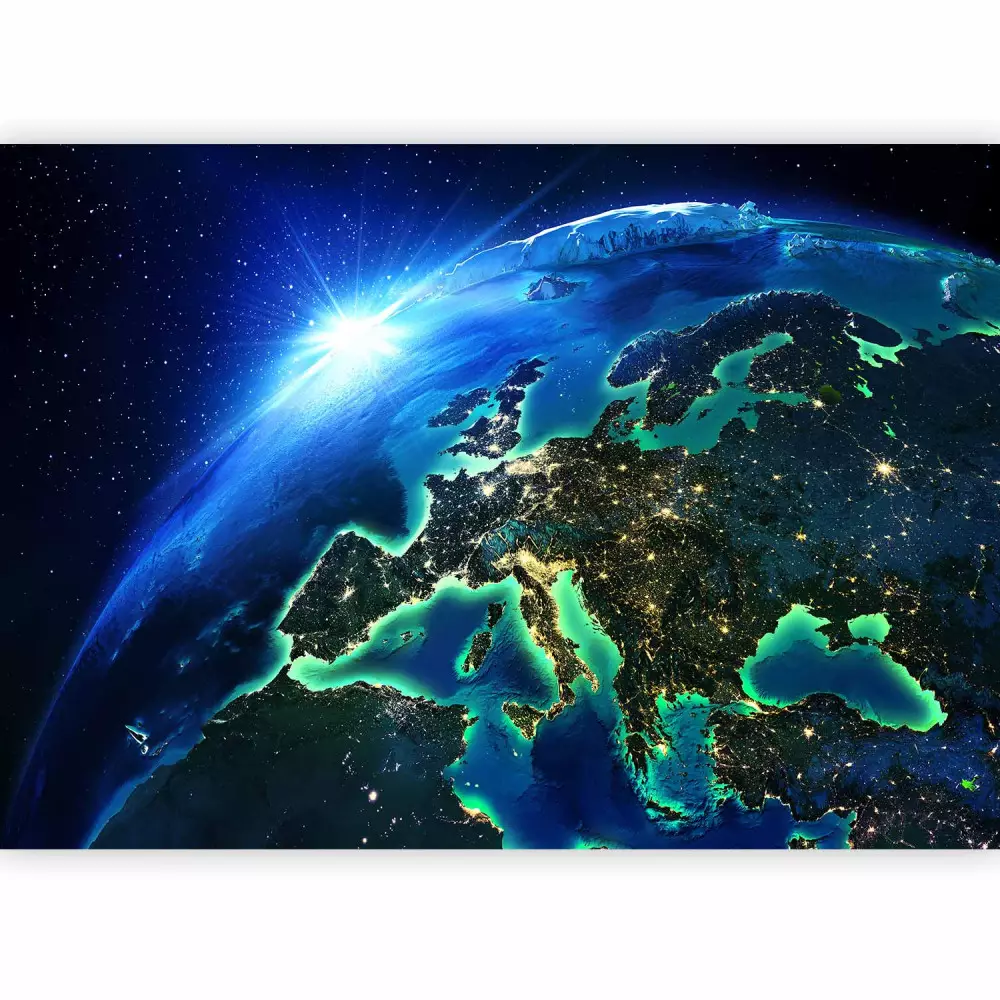 Fotomural Planeta Terra - paisagem espacial com sol iluminando o mundo ...