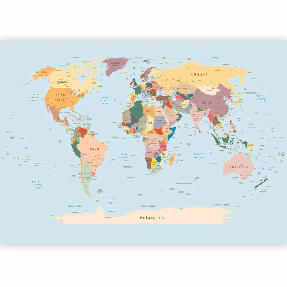 Fotomural Lição de Geografia - mapa colorido do mundo para aprender ...
