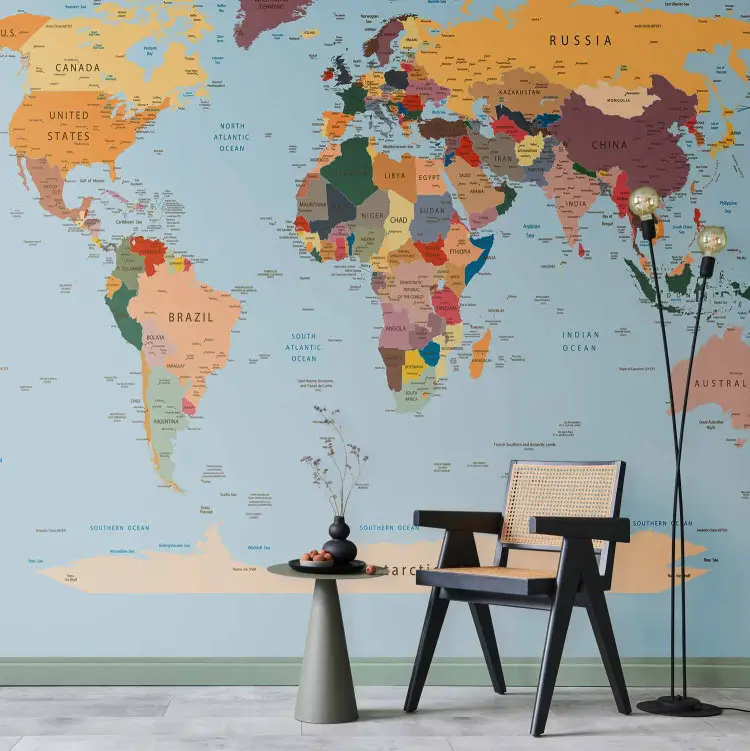 Mural de parede Lição de Geografia - mapa colorido do mundo para ...