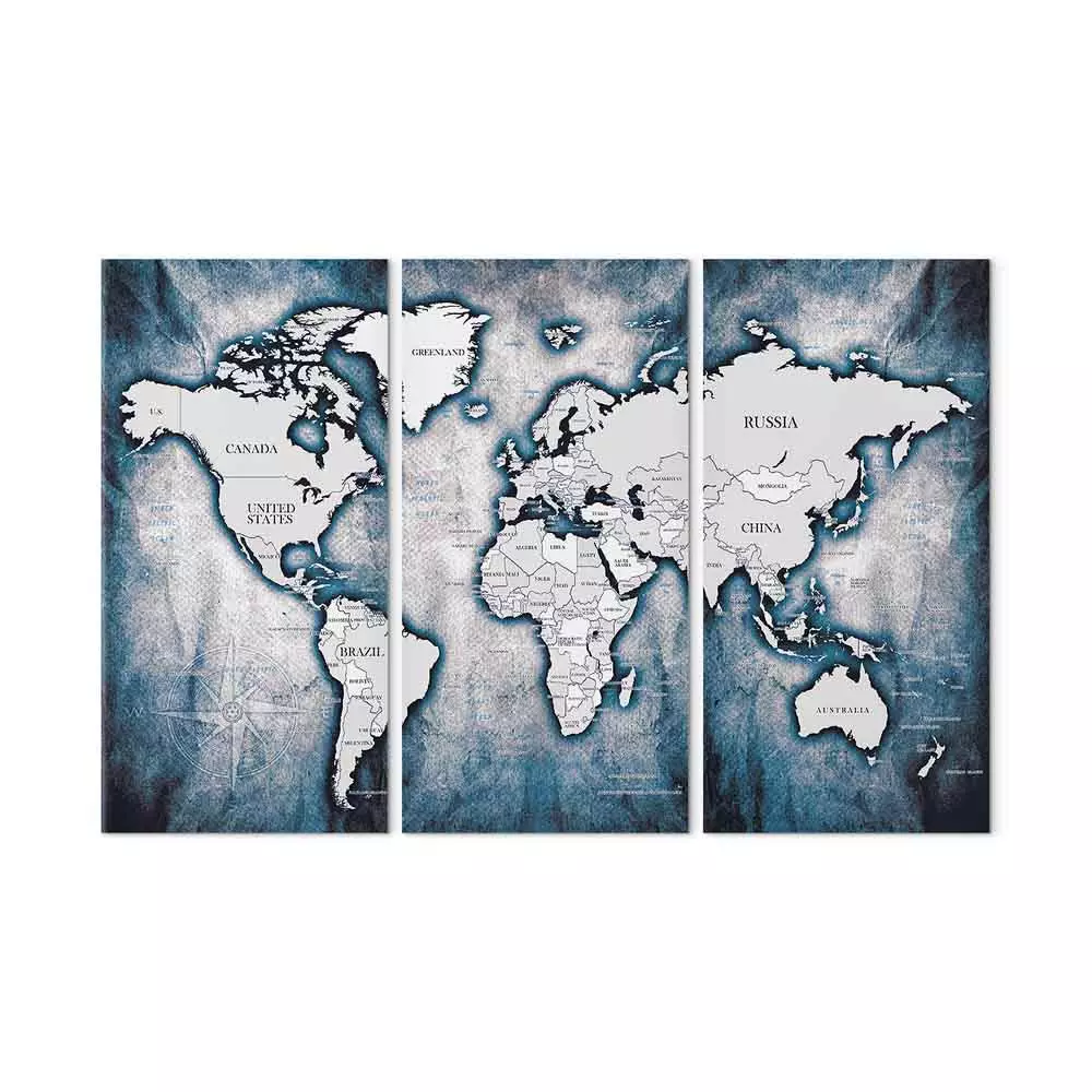 Quadro World Map: Ink Triptych - [product category] bimagopt