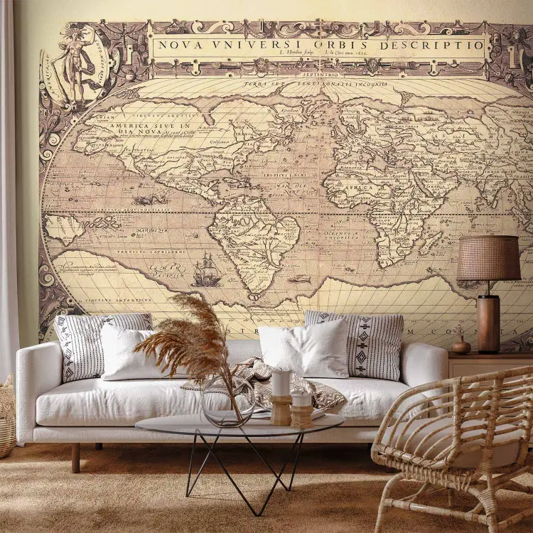 Mural de parede Mapa-Múndi Estilo Retro - contorno dos continentes com ...