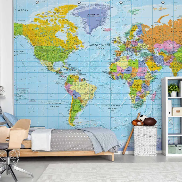 Fotomural Orbis terrarum - mapa político do mundo em inglês com países ...
