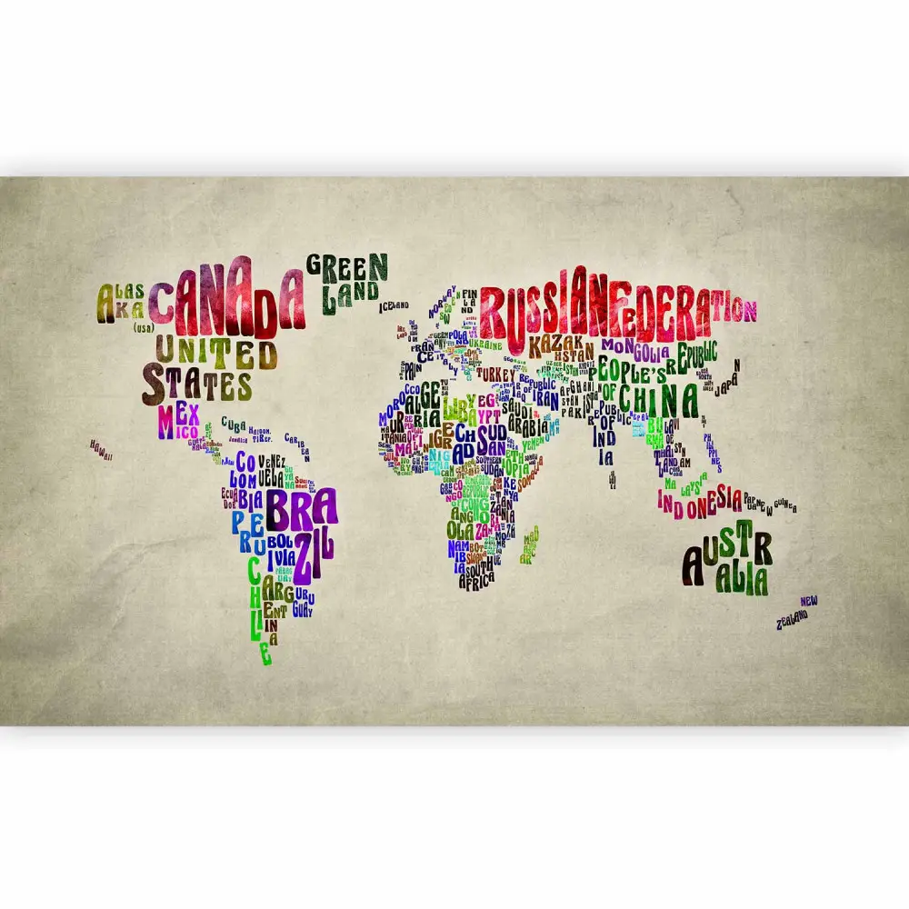 Mural de parede Mapa do Mundo - continentes com formas de países em ...