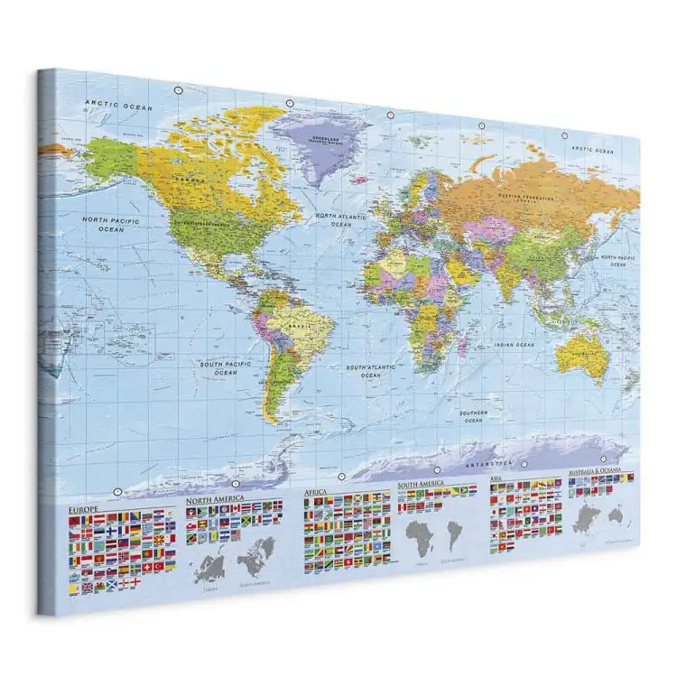Quadro Mundo: Mapa Colorido - Bandeiras de Países no Mapa Mundial em ...