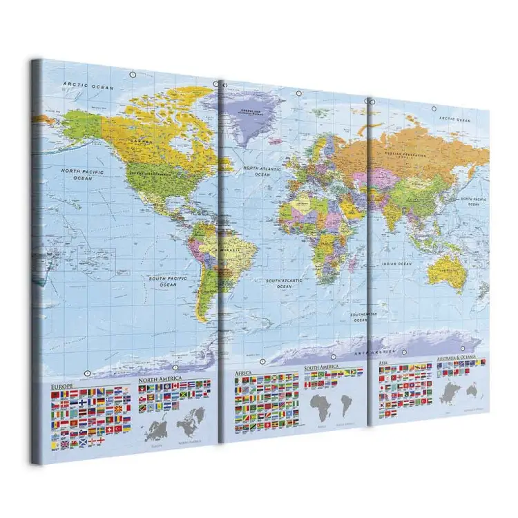Quadro Mundo: Mapa Colorido II - Mapa Mundial em Inglês com Bandeiras ...