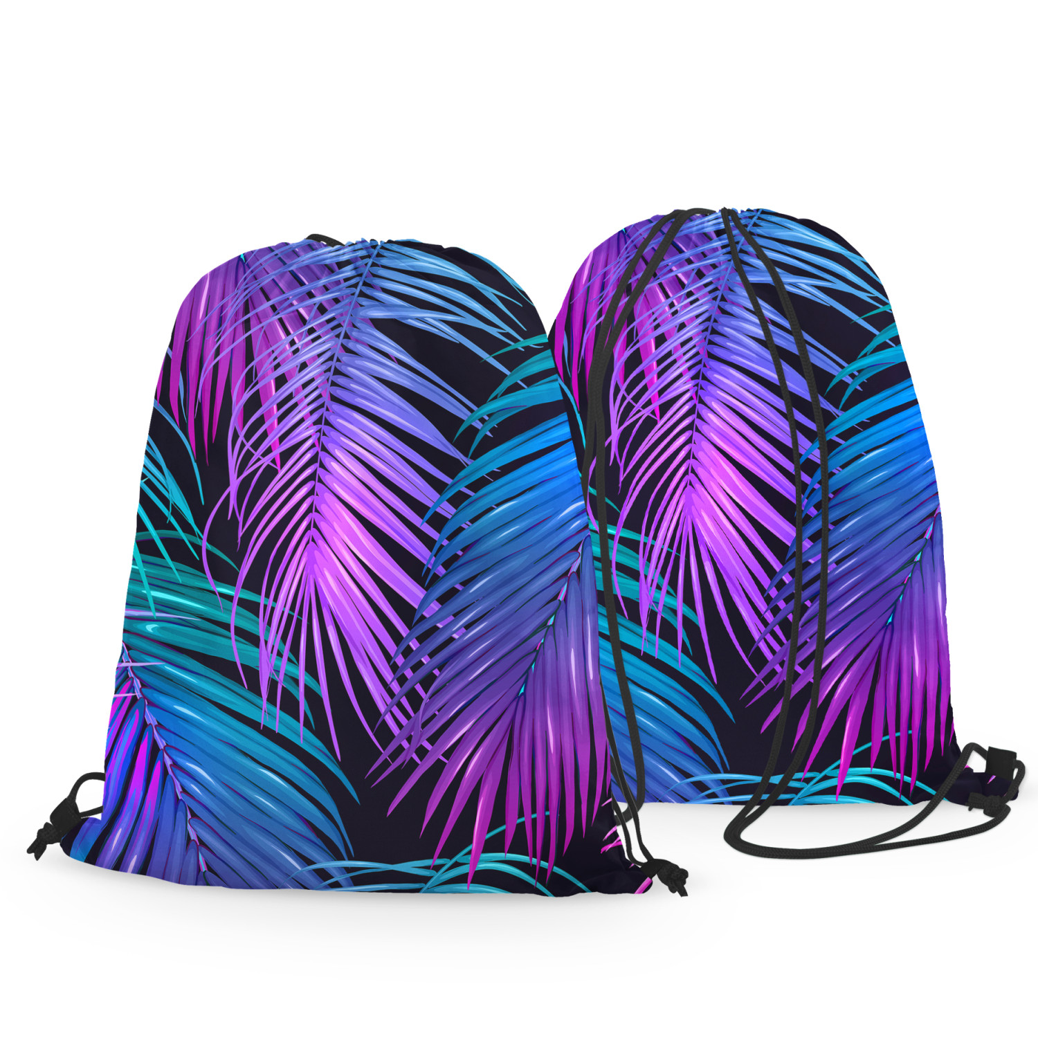 Mochila saco Neon palm trees - floral motif in shades of turquoise and ...