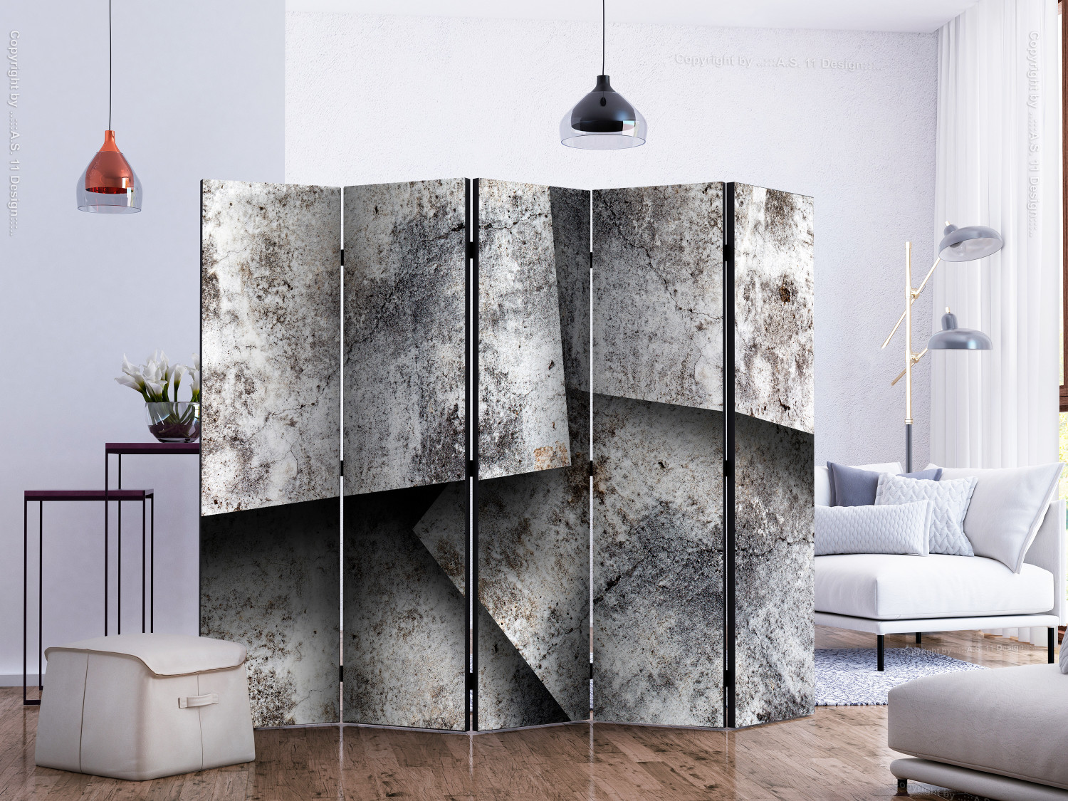 Biombo decorativo Telhas de Concreto II - textura com composição de ...